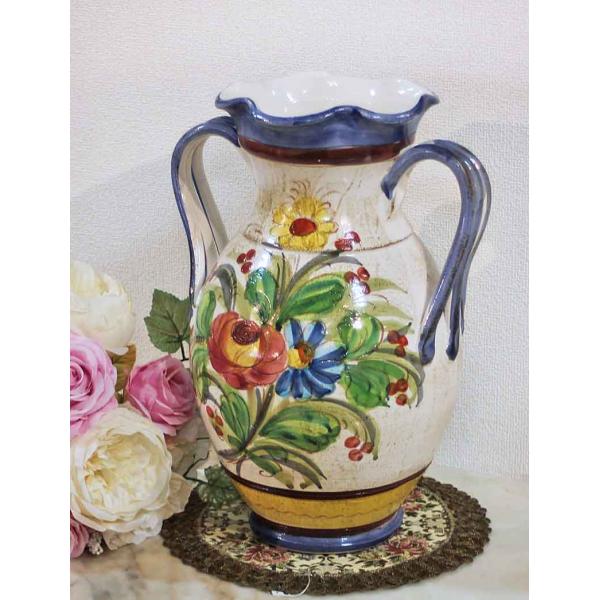 商品情報イタリア製 輸入雑貨 花瓶 フラワーベース 花柄 ブルー リビングスタジオ 直輸入 H35cm アンティーク風 トスカーナ 31-35BL 送料無料（説明文より一部抜粋）　イタリアの有名な陶器メーカーから直輸入されたフラワーベース（...