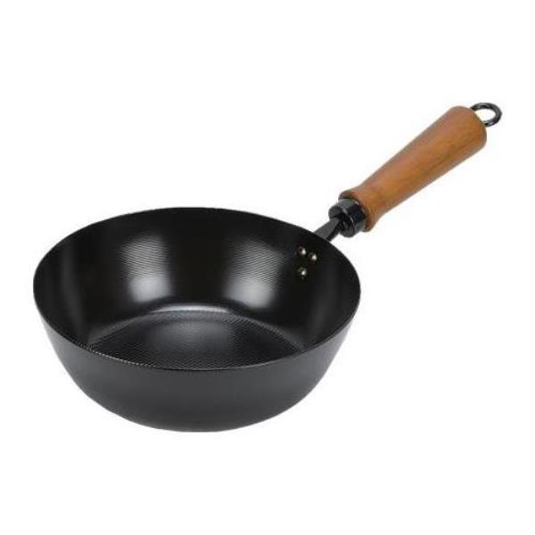 品番：HB-5767 鉄製エンボス加工いため鍋20cm商品仕様：●製品サイズ(約)：全長365×幅205×100mm ●重量(約)：577g ●材質：表面加工/シリコーン樹脂塗装、本体/鉄、取っ手/天然木在庫に関して：この商品は、他店舗でも...