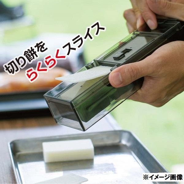 品番：UH-4729 オモチカッター商品仕様：●製品サイズ(約)：幅65×奥行42×高さ200mm ●材質(品質)：原料樹脂/ABS樹脂、切り刃・バネ・ネジ/ステンレススチール ●耐熱温度：80度 ●耐冷温度：-30度 ●使用できる切り餅の...