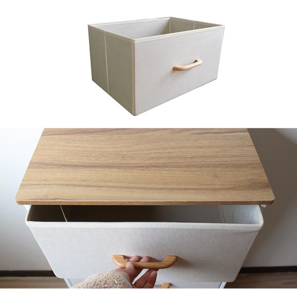 サイズ：（約）幅40×高さ21×奥行き28cm取っ手部分：12.5cm耐荷重：約3kg/1段素材：表裏地：PP/PE芯材：MDF（表面）・厚紙（側面・背面）　底板：MDF取っ手：木　取付けネジ：スチール中国製当製品は弊社取り扱いの組み立て簡...