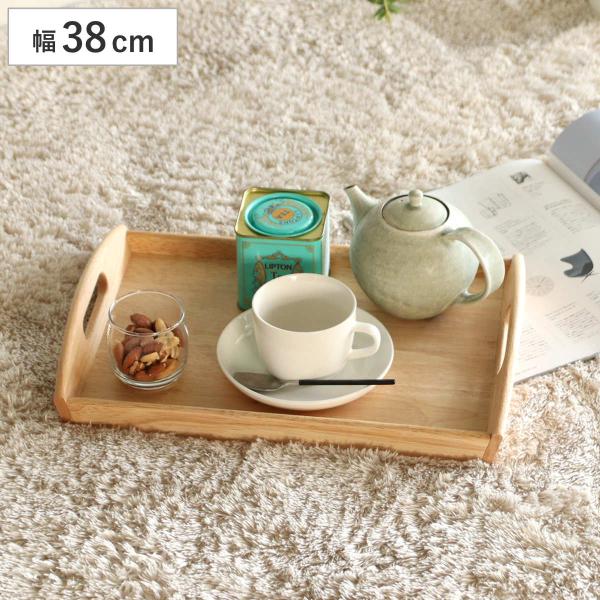 サイズ/約幅38×奥行25.5×高さ5.5cm内容量/1枚材質/天然木(クリヤラッカー塗装) 生産国/ベトナム製●シンプル＆ナチュラルな木製の角型トレー38cmです。●持ち手付きなのでダイニングへの食事の持ち運びや、おやつやティータイムの持...