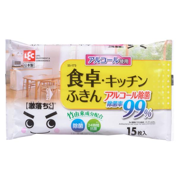 サイズ/約横30×縦20cm内容量/15枚材質/ポリエステル、レーヨン成分/水、エタノール、除菌剤、モウソウチク抽出物液性：中性生産国/日本製●天然由来成分配合の除菌シートです。●大判で厚手のシートなので、使い捨ての台拭きとしても便利です。...