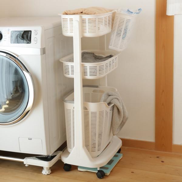 サイズ/約幅54.5×奥行32.7×高さ101.5cm内容量/1台付属品：キャスター4個材質/ポリプロピレン生産国/日本製キャスター/付き耐荷重/浅かご：約4kg深かご：約6kg組立状態/お客様組立品●上段・中段・下段で分別しながら使える3...