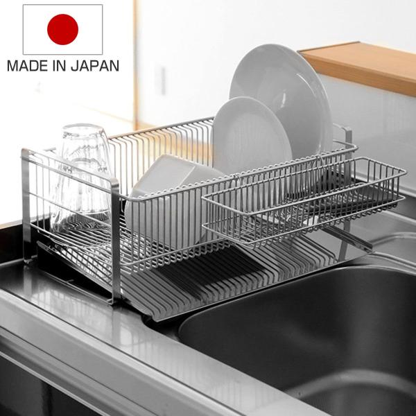 サイズ/約幅23×奥行42.3×高さ15cm内容量/1個付属品：カトラリーポケット1個材質/本体：18-8ステンレストレー：18-0ステンレス脚ゴム：ポロン樹脂生産国/日本製●Made in TSUBAME水切りバスケット ディッシュラック...