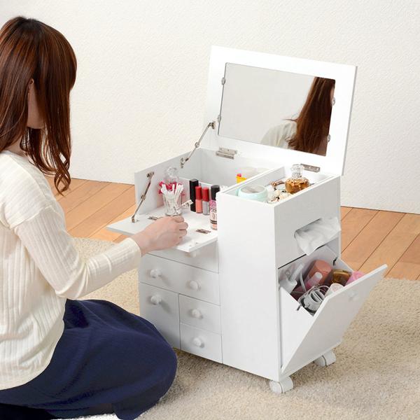サイズ/約幅45×奥行27×高さ51.5cm内容量/1台材質/主材：化粧繊維板生産国/中国製キャスター/付き組立状態/完成品（一部取付）●収納たっぷりのコスメワゴンです。●コンパクトでお部屋のちょっとしたスペースに置くことができます。●キャ...
