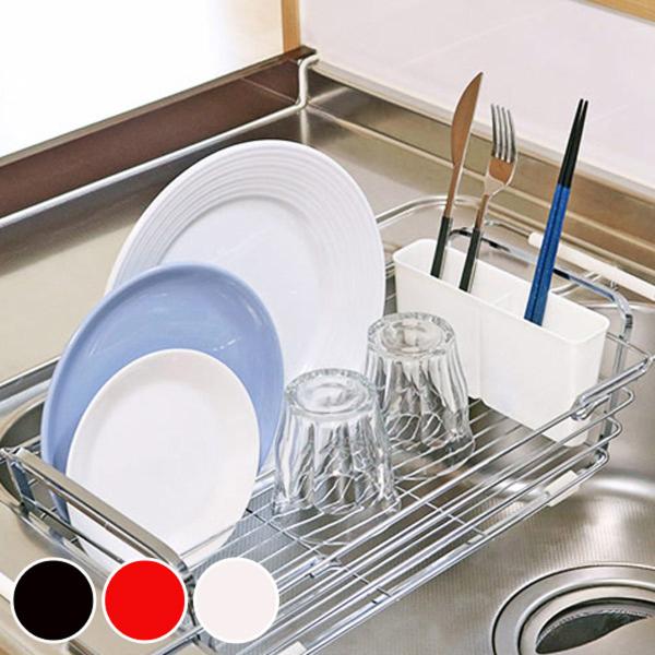 サイズ/約幅24.5×奥行41.5〜57×高さ13.5cm重量/約1.1kg内容量/1個材質/本体：鉄（クロムめっき+クリア樹脂塗装）水切りポケット：ポリプロピレン（耐熱温度100度）すべり止め：エラストマー種類/レッド、ホワイト、ブラック...