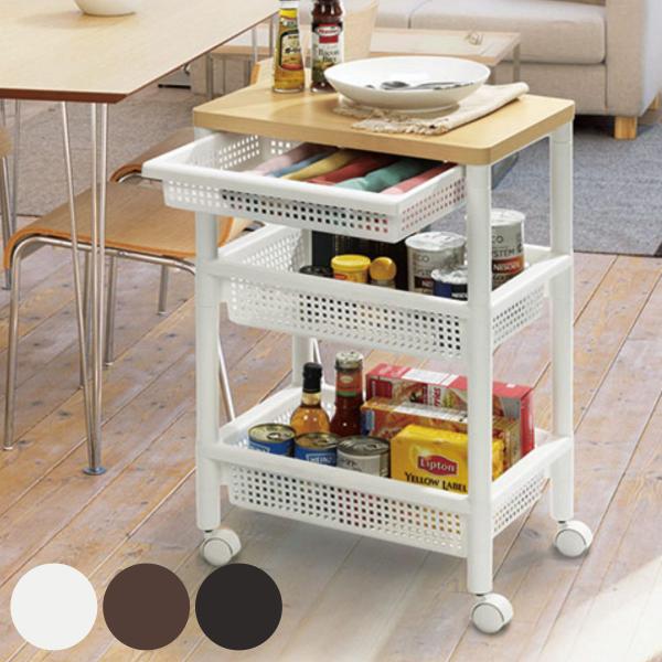 サイズ/約幅45.5×奥行29.5×高さ70cm内容量/1台材質/本体：ポリプロピレン天板：プリント化粧パーチクルボード種類/ホワイト、ブラウン、ブラック生産国/日本製引き出し段数/1段キャスター/付き耐荷重/中央かご：5kg以下、下段かご...