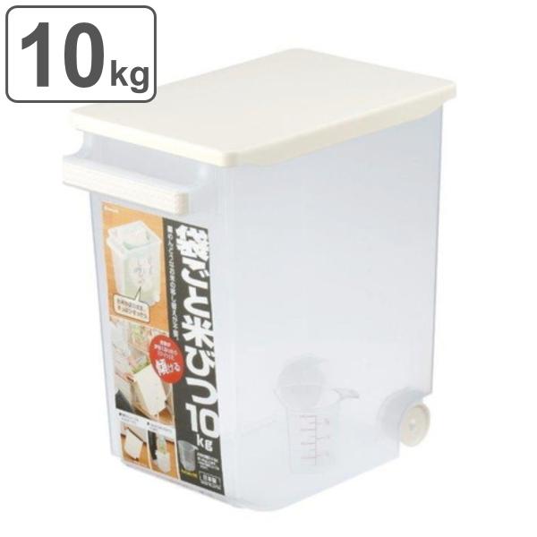 サイズ/約幅21.9×奥行34.7×高さ36.7cm重量/約996g容量/米収納量：約10kg内容量/1個材質/ポリプロピレン生産国/日本製●移し替え要らずですっきり保管●キャスター付きで移動も楽●お米をすくいやすい計量カップ付き●わかりや...