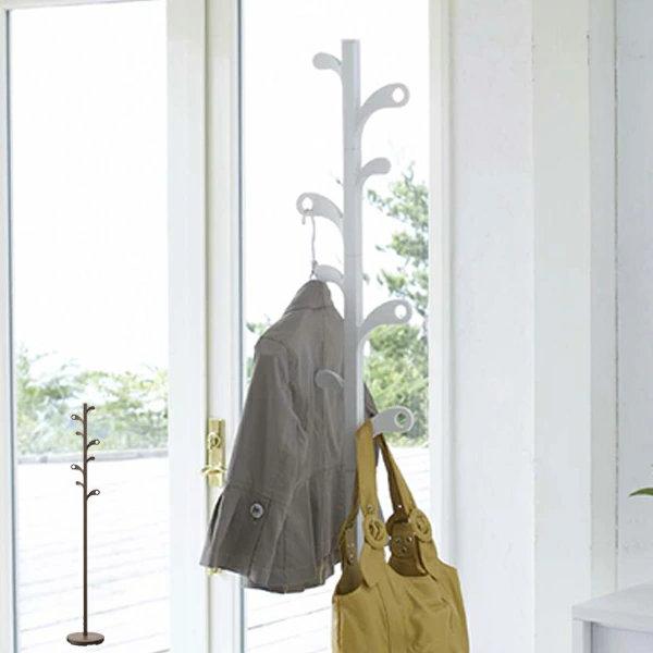 サイズ/約幅28×奥行28×高さ176cm重量/約6kg内容量/1台材質/本体・台座カバー：スチール（粉体塗装）フック部：ABS樹脂種類/ホワイト、ブラウン生産国/中国製耐荷重/各フック約1.5kg組立状態/お客様組立品●柔らかなリーフの曲...