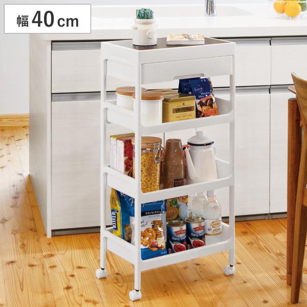 サイズ/約幅40×奥行25.5×高さ87.5cm内容量/1台材質/本体：ポリプロピレン天板：メラミンラミネートMDFボード生産国/マレーシア製耐荷重/天板：:約0.5kg天板棚板：約1kg引出し：約1kg棚板上段：約2kg棚板中段：約3kg...