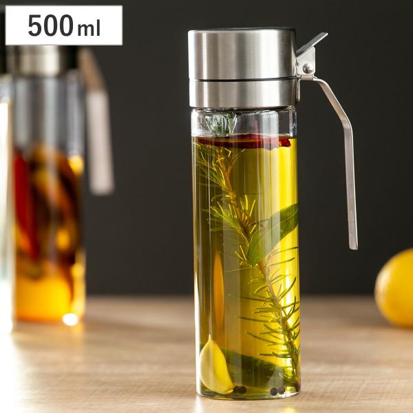 サイズ/約幅6.5×奥行10.5×高さ23cm容量/約500ml内容量/1個材質/ボトル：ホウケイ酸ガラスフタ：18-8ステンレススチール、PP、シリコン生産国/中国製耐熱温度差/120度食器洗い乾燥機/部品によって使用不可●調理中も片手で...