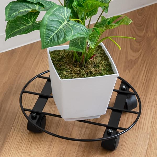 サイズ/約高さ6cm直径：約30.5cm重量/約0.8kg内容量/1台材質/スチール丸棒（粉体塗装）生産国/中国製耐荷重/約40kg対応サイズ/適応鉢サイズ：10号まで●重い鉢もらくらく移動できる、キャスター付きのプランタースタンドです。●...