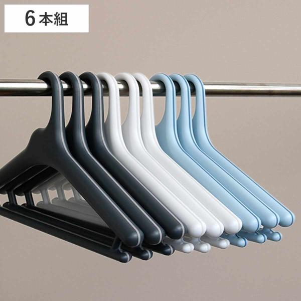 サイズ/約幅42×高さ24cm厚さ：約3cm重量/約195g内容量/6本組材質/本体：スチロール樹脂中板：熱可塑性エラストマー種類/ホワイト、ライトブルー、ライトグレー生産国/日本製●衣類が滑らず、ずれ落ちにくいハンガーです。●同色6本組で...