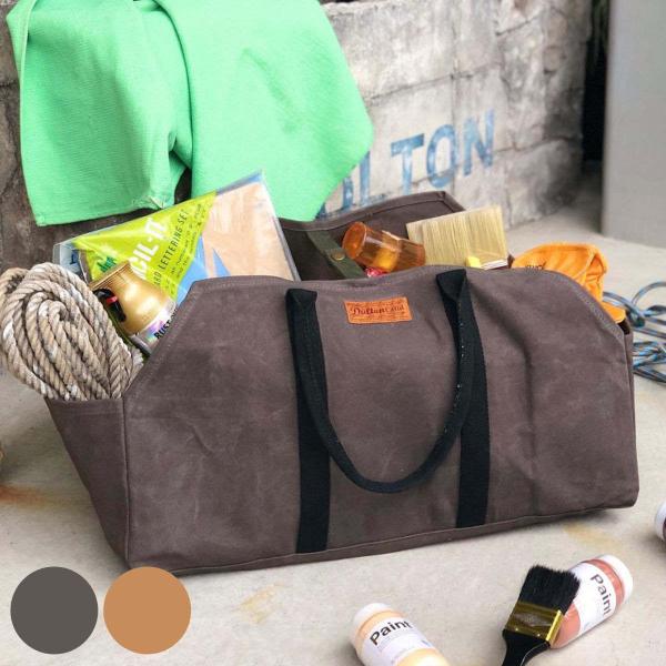 サイズ/約幅60×奥行25×高さ32cmハンドルの長さ：約47cm内容量/1個材質/コットン、真鍮種類/オリーブ、キャメル生産国/インド製洗濯/手洗いのみ可能●ワックスコーティングを施したキャンバス生地のログバッグ●キャンプ用品なども、まと...