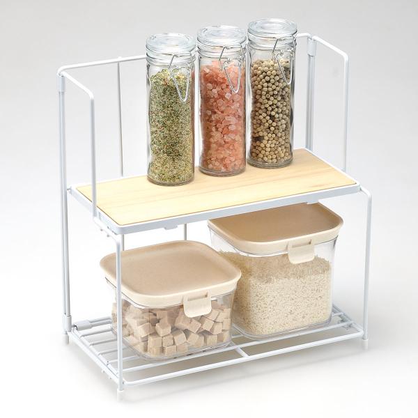 サイズ/約幅26×奥行14×高さ27.5cm重量/約706g内容量/1個材質/本体：鉄（エポキシ樹脂塗装）木製プレート（クリアラッカー塗装）保護キャップ：シリコーンゴム生産国/中国製●調味料ボトルをスマートに収納できる調味料ラックです。●使...