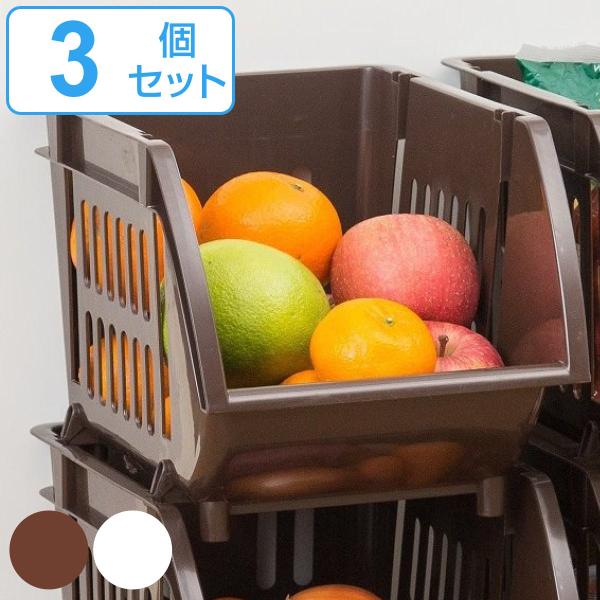 サイズ/外寸：約幅26×奥行36.5×高さ23cm内寸：約幅18×奥行25×高さ21cm容量/重量：1個あたり約440g内容量/同色3個セット材質/ポリプロピレン種類/ブラウン、ホワイト生産国/日本製●間口が広く、積み重ねが簡単なバスケット...