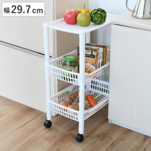 サイズ/約幅29.7×奥行46.2×高さ67.2cm内容量/1台材質/ポリプロピレン生産国/日本製キャスター/付き耐荷重/約3kg（1段あたり）組立状態/お客様組立品●隙間収納に便利なキャスター付きのキッチンワゴンです。●バスケットタイプな...