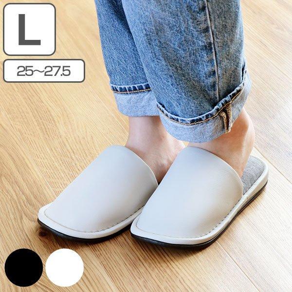 サイズ/約25〜27.5cm内容量/1足材質/甲・サイド：ポリウレタン、中敷：レーヨン・ポリエステル、底：PVC種類/ベージュ、ブラック生産国/中国製洗濯/不可●抗菌・消臭性のあるスリッパ●汚れてもサッと拭けてお手入れ簡単な竹炭フェイクレザ...