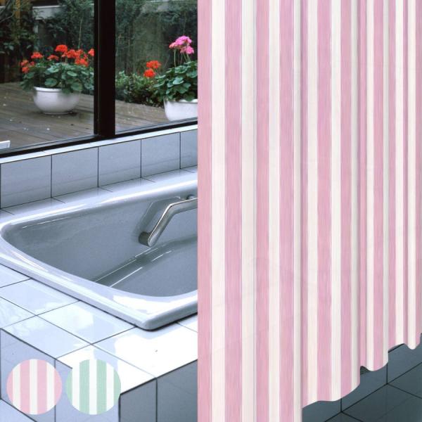 サイズ/約幅120×高さ178cm内容量/1枚付属品：Sカン8個材質/EVA種類/ピンク、グリーン生産国/日本製●優しい色合いに柔らか仕上げのバスカーテンです。●水や湿気、汚れに強い防水・防カビ加工を施しています。●バスルームの湿気を外に逃...