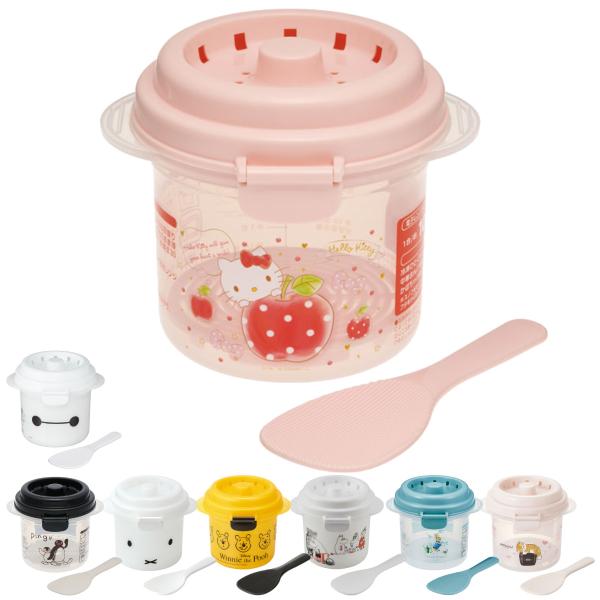 サイズ/約幅15.5×奥行14×高さ12.8cm容量/約640ml内容量/1個付属品：スノコ、ミニしゃもじ材質/本体・フタ・スノコ・しゃもじ：ポリプロピレン止め具：ABS樹脂種類/くまのプーさん、ピングー、ミッフィー、ハローキティハピネスガ...