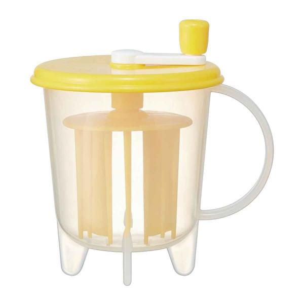 サイズ/約幅10.6×奥行13.2×高さ14.1cm※ハンドル含む内容量/1個付属品：アレンジレシピ材質/本体・フタ・撹拌ハンドル・撹拌部：ポリプロピレン生産国/日本製耐熱温度/140度食器洗い乾燥機/使用可能電子レンジ/使用可能●電子レン...