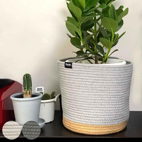 サイズ/外寸：約幅29×奥行29×高さ27cm内寸：約幅28.5×奥行28.5×高さ25.5cm内容量/1個材質/綿、麻、不織布、PE種類/アイボリー、グレー生産国/中国製●インテリアに馴染みやすい●スタイリッシュなプランターカバー●観葉植...
