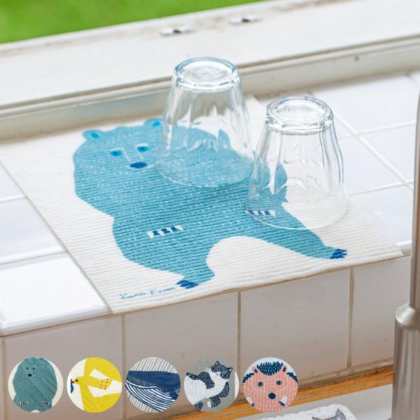 サイズ/約横30.4×縦25.7cm厚さ：約0.2cm重量/約30g内容量/1枚材質/セルロース70%、コットン30%種類/クマ、カモメ、クジラ、ネコ、ハリネズミ生産国/ドイツ製●北欧生まれの「水切りマット」です。●最後は土に還るサスティナ...