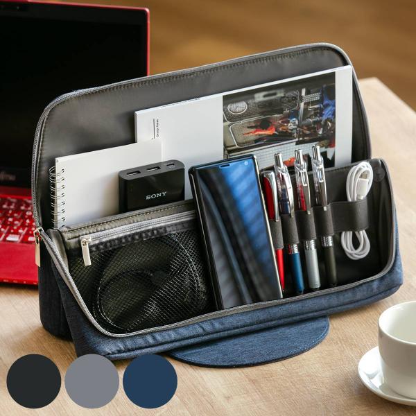 サイズ/外寸：約幅34×奥行6.5×高さ27cm内寸：約幅31×奥行3×高さ22cm内容量/1個材質/ポリエステル・磁石・PP・スチール種類/ブラック、グレー、ネイビー●A4ノート、12インチタブレットが入る大きさのバッグインバッグです。●...
