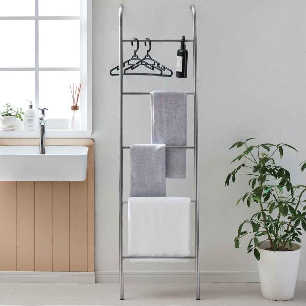 サイズ/約幅40×奥行25×高さ150cm直立時：約幅40×奥行2×高さ152cm内容量/1セット材質/ステンレスパイプ・ABS・PP・ステンレス・スチール生産国/中国製耐荷重/約5kg組立状態/お客様組立品●魅せる物干しスタンドです。●お...