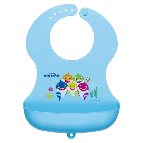 サイズ/約横24×縦30cm厚さ：約4.5cm重量/約110g内容量/1個材質/シリコーンカラー/ベイビーシャーク生産国/中国製耐熱温度/230度●食べこぼしをしっかりキャッチするポケット付きのベビーエプロンです。●首回りは5段階に調節可能...