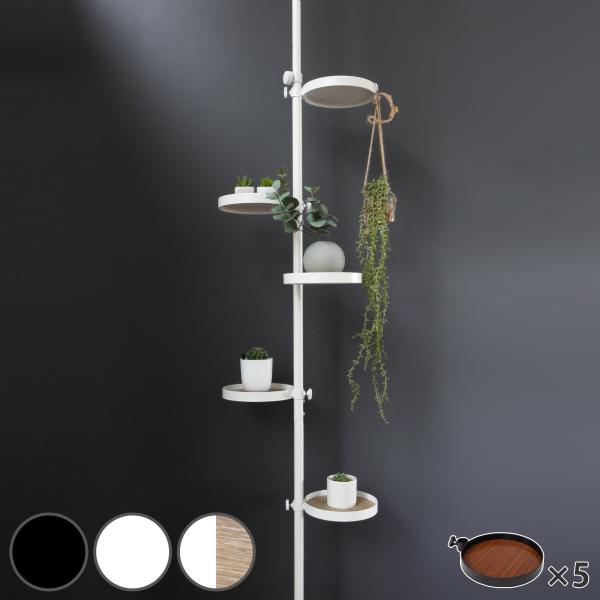 サイズ/約幅43×奥行43×高さ187〜264cm内容量/1セット（突っ張り棒、トレイ5個）材質/フレーム：金属棚板：メラミン樹脂化粧繊維板表面加工：粉体塗装       種類/ブラック×ブラウン、ホワイト×ホワイト、ナチュラルホワイト×ホ...