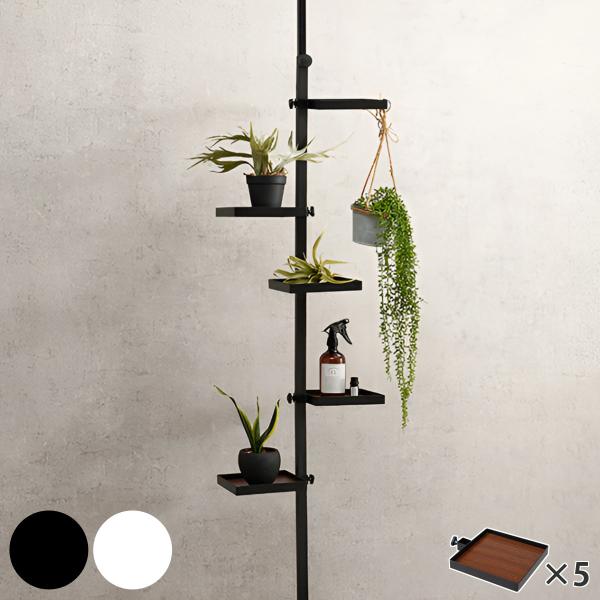 サイズ/約幅43×奥行43×高さ200〜265cm内容量/1セット（突っ張り棒、トレイ5個）材質/主材：[フレーム]金属、[棚板]メラミン樹脂化粧繊維板表面加工：粉体塗装       種類/ブラック×ブラウン、ホワイト×ホワイト生産国/中国...