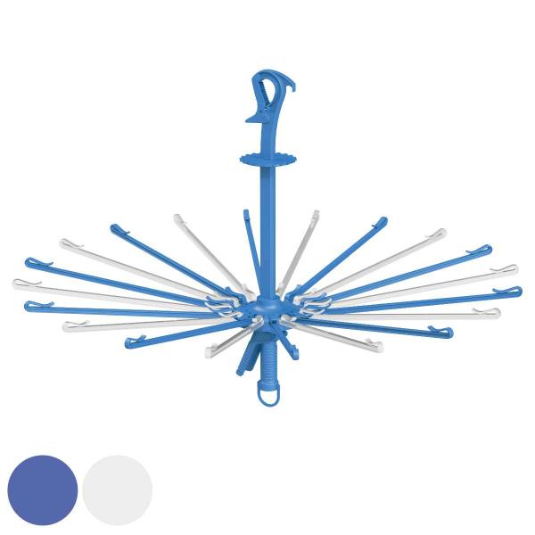 サイズ/展開時：約直径78×高さ49.5cm重量/約604g内容量/1個材質/本体：ポリプロピレンワイヤー：ステンレス鋼バネ：鋼線種類/ブルー、ホワイト生産国/ベトナム製●32cm幅のタオルが一度に20枚干せるパラソルハンガーです。●アーム...