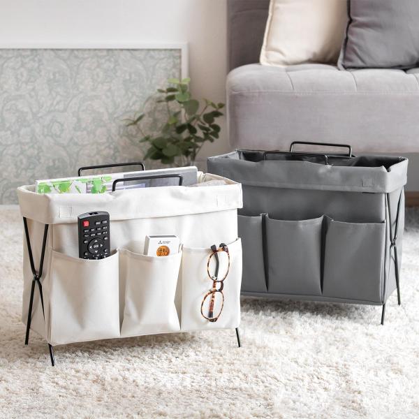 サイズ/約幅33×奥行19×高さ31cm内容量/1個材質/本体：ポリエステル、スチール芯材：紙、ウレタン種類/アイボリー、グレー生産国/中国製●手荷物置きにピッタリのラックです。●ご自宅以外でもオフィスなどでも重宝します。●必要なものをひと...