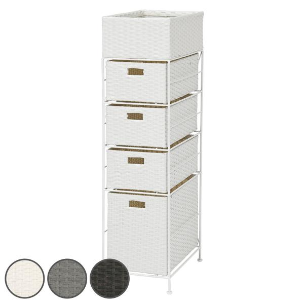 サイズ/約幅25.5×奥行40.5×高さ95.5cm内容量/1台材質/主材:スチール張地:ポリエチレン種類/ホワイト、グレー、ダークブラウン生産国/ベトナム製引き出し段数/4段組立状態/完成品●洗濯機や洗面台横にぴったりのラタン調ランドリー...