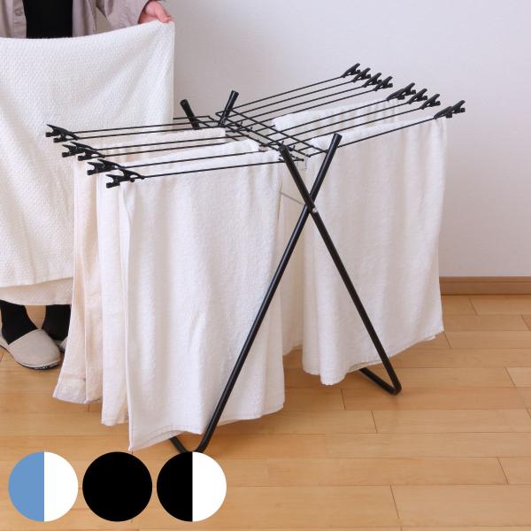 サイズ/約幅88×奥行47×高さ72cm折りたたみ時厚さ：約6cm重量/約2kg内容量/1個材質/脚：塗装鋼管腕：ポリエチレン被膜鉄線クリップ：ポリプロピレンシャフト：クローム鋼線鎖：鉄クロームメッキ種類/ライトブルー、ブラック、ホワイト×...