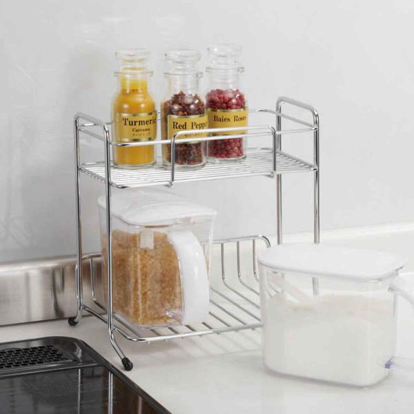 サイズ/約幅21×奥行15×高さ20cm重量/約0.42kg内容量/1個材質/本体：鉄（クロムめっき）保護キャップ：塩化ビニル生産国/中国製耐荷重/各約1.5kg●キッチンをすっきり収納して快適な空間にする「ストレージセレクトシリーズ」の調...