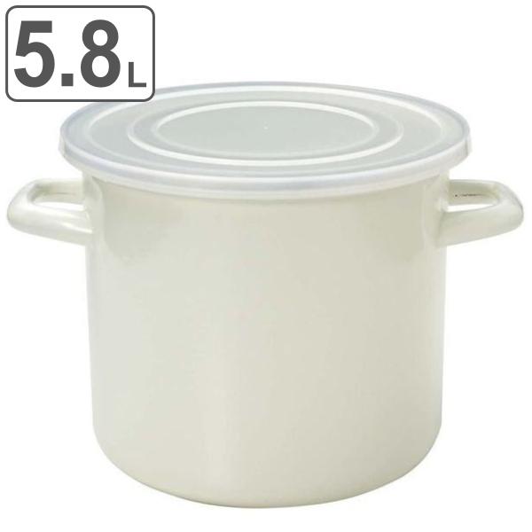 サイズ/約幅28.5×奥行22.5×高さ19cm重量/約1000g容量/約5.8L内容量/1個材質/容器：ほうろう用銅板（表面加工：ほうろう）蓋：ポリエチレン生産国/中国製パーツ別耐熱温度/蓋：約70度●ホーロー製のストックポット5.8Lで...