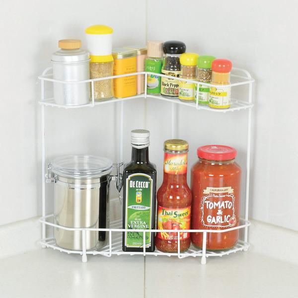 サイズ/約幅36×奥行23.5×高さ31.5cm重量/約859g内容量/1個材質/本体：鉄（エポキシ樹脂塗装）保護キャップ：塩化ビニル生産国/中国製耐荷重/上段・下段：約3kg●キッチンのコーナースペースを有効活用できる2段式のラックです。...