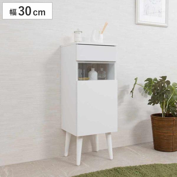 サイズ/約幅30×奥行30×高さ80.5cm重量/約10kg内容量/1台付属品：可動棚板1枚材質/本体：強化プリント紙化粧繊維板脚部：天然木ラバーウッド（水性塗装）強化ガラス生産国/中国製引き出し/1杯天板耐荷重/10kg棚板1枚あたり耐荷...