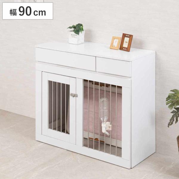 サイズ/約幅90×奥行40×高さ80cm重量/約32kg内容量/1台材質/本体:強化プリント紙化粧繊維板柵：ステンレス引き出し/2杯天板耐荷重/20kg組立状態/お客様組立品●機能性とインテリア性を兼ね備えたペットケージ幅90cmです。●ケ...