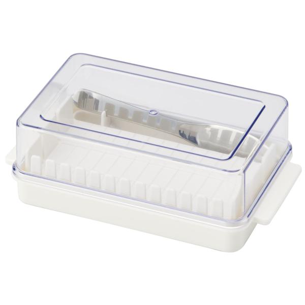 サイズ/約幅16.5×奥行9.5×高さ5.2cm内容量/1個付属品：先割れバターナイフ材質/フタ：AS樹脂本体・トレー：ポリプロピレン先割れバターナイフ：18-8ステンレス生産国/日本製パーツ別耐熱温度/フタ：80度、本体・トレー：140度...