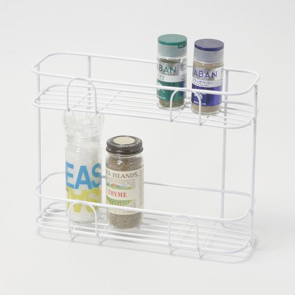 サイズ/約幅27×奥行9×高さ21cm重量/約0.35kg内容量/1個材質/本体：鉄(エポキシ樹脂塗装)生産国/中国製耐荷重/上段：約1kg、下段：約2kg●スパイス類を綺麗に収納できるラックです。●清潔感のある白色のスパイスラックです。二...