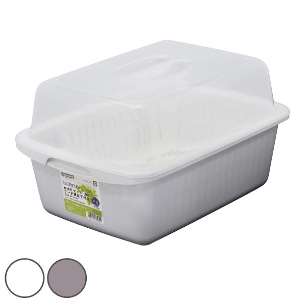 サイズ/約幅29.5×奥行40.5×高さ23cm重量/約1170g材質/本体、かご、箸立て、フード：ポリプロピレン種類/ホワイト、ベージュグレー生産国/日本製●フード付きの水切りセットです。●フードが食器にホコリがかかるのを防ぎます。●カト...