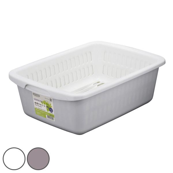 サイズ/約幅29×奥行40×高さ14cm重量/約830g内容量/1個材質/ポリプロピレン種類/ホワイト、ベージュグレー生産国/日本製●水切りセット　Mサイズです。●底面のくぼみによってお皿が固定され、乾きやすいです。●抗菌加工が施されている...
