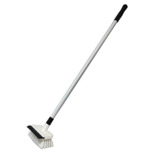 サイズ/約幅16×奥行9×高さ86cm内容量/1本材質/PET、合成ゴム、ポリプロピレン、スチール生産国/中国製●便利な水切りワイパー付きのデッキブラシです。●耐水性、耐薬性に優れたPET化学繊維で、ハードな現場に耐えるプロ御用達の床ブラシ...
