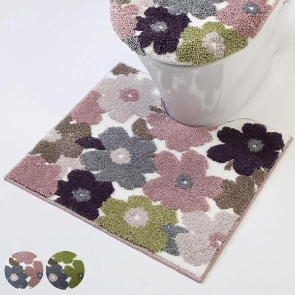 サイズ/約横60×縦50cm内容量/1枚材質/ポリエステル100％種類/ピンク、グリーン生産国/中国製滑り止め/加工あり●ふっくらと柔らかな糸を高密度に敷き詰めたトイレマットです。●優しい色合いと花柄が可愛いデザインです。●マットの裏側には...