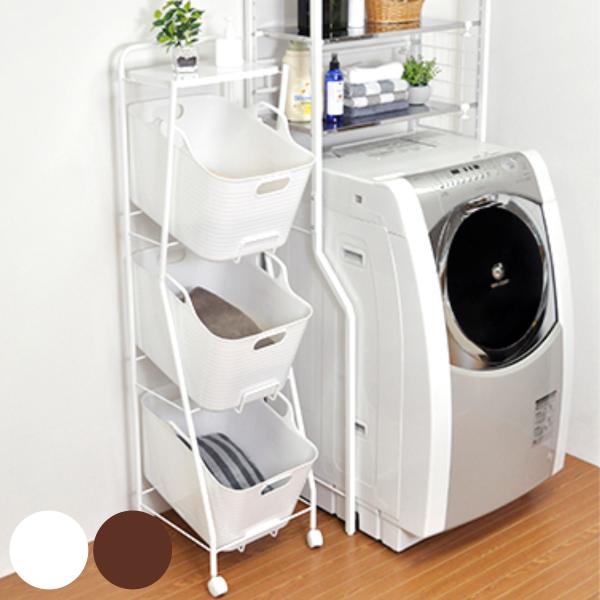 サイズ/約幅38×奥行48×高さ137cmバスケット：約幅46×奥行32×高さ30.5cm（持ち手含む）重量/約6kg内容量/1台材質/スチール（メラミン焼付塗装）、MDF、ポリエチレン種類/ホワイト、ブラウン生産国/日本製キャスター/付き...