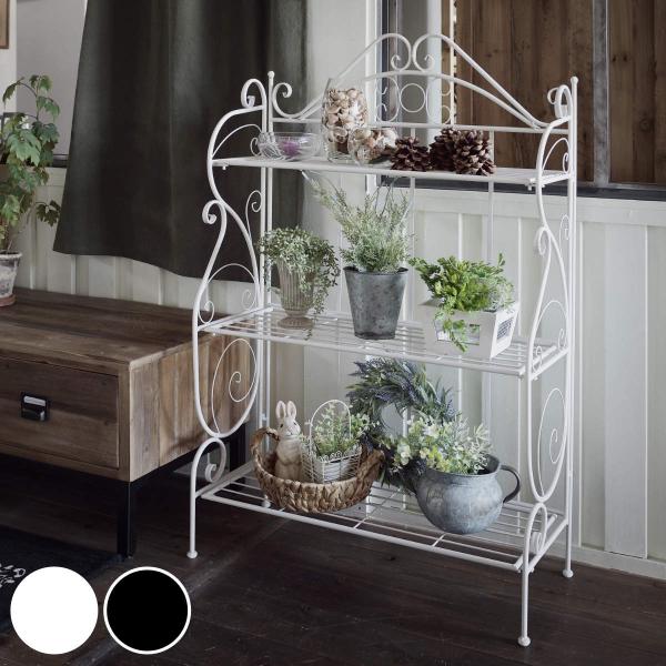 サイズ/約幅75×奥行31×高さ110cm重量/約4.8kg内容量/1台材質/本体：スチール製表面処理：焼付塗装種類/アイボリー、ブラック●アンティーク調のプランタースタンドです。●プランターを並べて素敵な空間にコーディネートできます。●折...