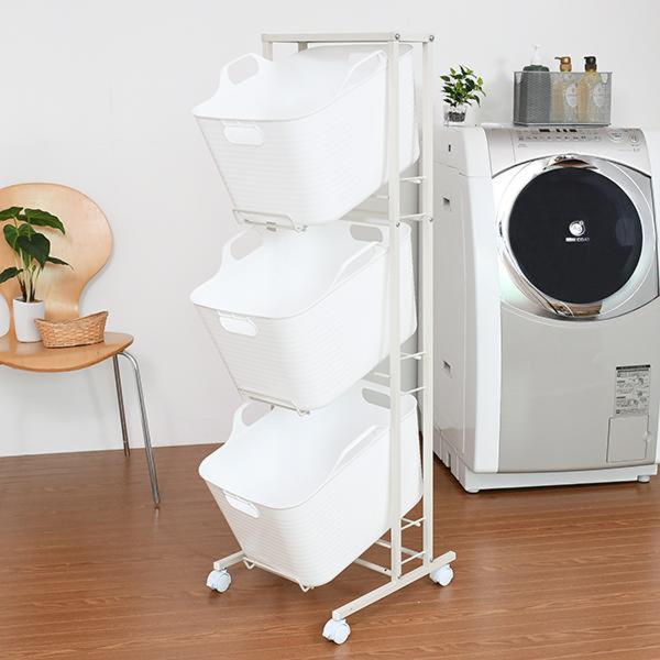 サイズ/約幅40.5×奥行63×高さ127cmバスケット1個あたり：約幅36×奥行46×高さ30cm重量/約7.7kg内容量/1台材質/本体：スチール（メラミン焼付塗装）天板：ボンデ鋼板バスケット：ポリエチレン生産国/日本製キャスター/付き...